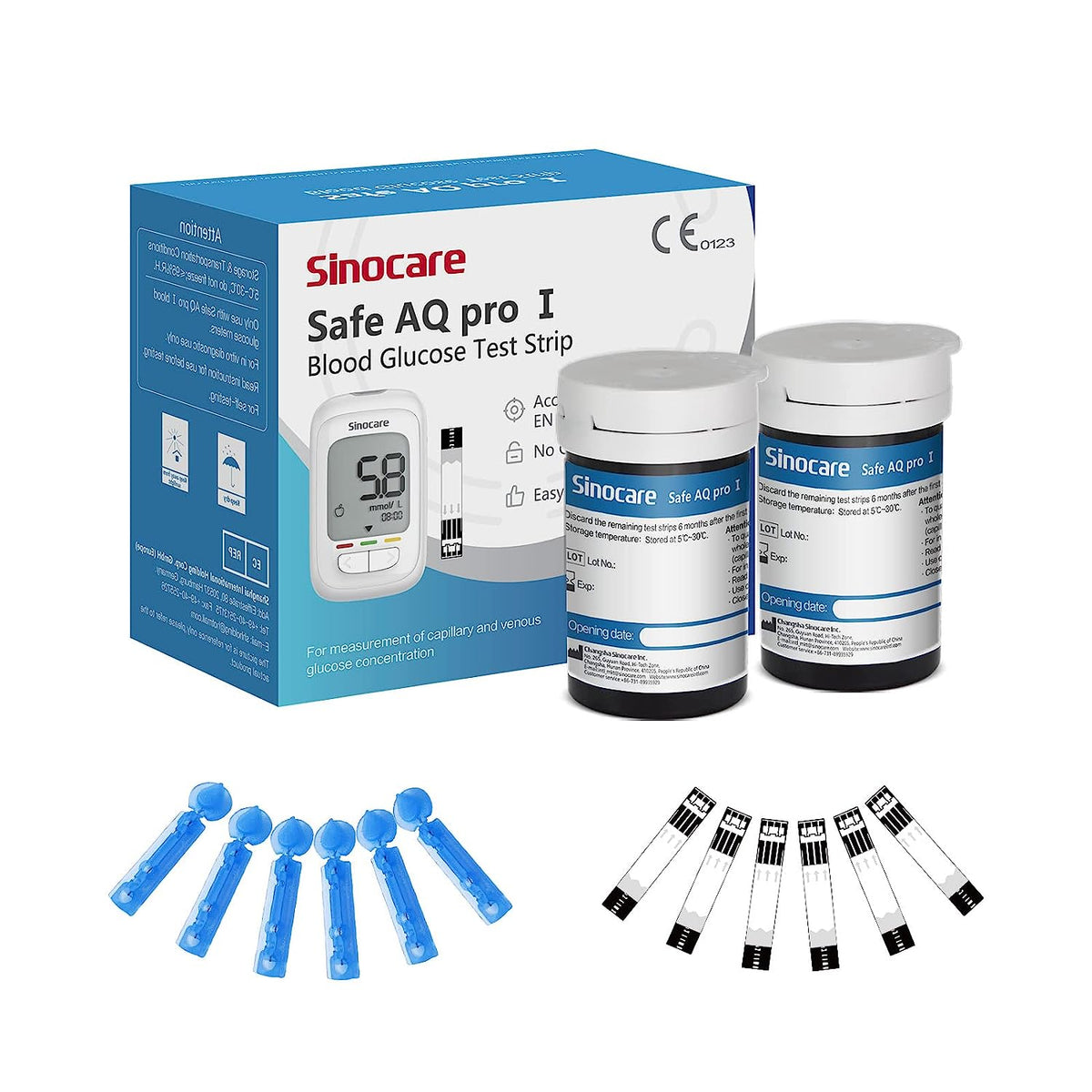 Sinocare Safe AQ Pro I Blood Glucose Meter Glucometer Kit